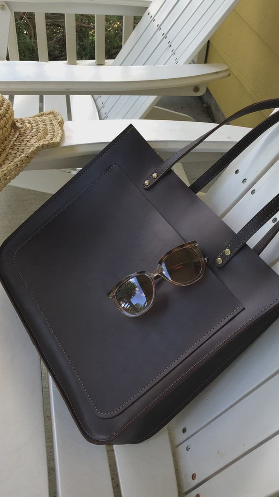 Structured Leather Tote | Large Tote Bag | Leather Tote With Pocket ...